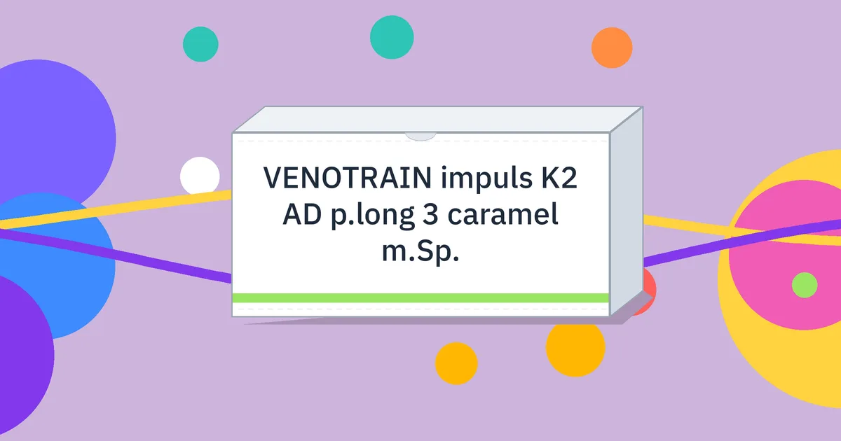 Symbolbild: Packung mit der Aufschrift VENOTRAIN impuls K2 AD p.long 3 caramel m.Sp. (PZN 00614021) – Verfügbarkeit und Bezug in Apotheken in Frankfurt am Main