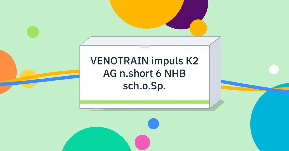 Symbolbild: Packung mit der Aufschrift VENOTRAIN impuls K2 AG n.short 6 NHB sch.o.Sp. (PZN 00519908) – Verfügbarkeit und Bezug in Apotheken in Frankfurt am Main
