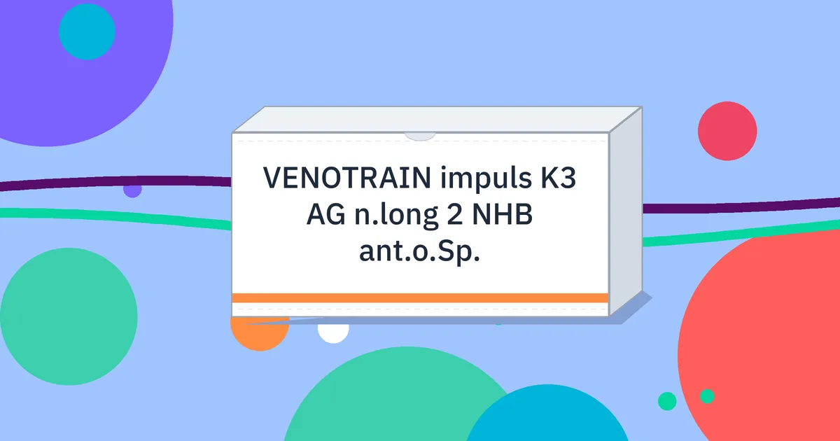 Symbolbild: Packung mit der Aufschrift VENOTRAIN impuls K3 AG n.long 2 NHB ant.o.Sp. (PZN 15216160) – Verfügbarkeit und Bezug in Apotheken in Frankfurt am Main