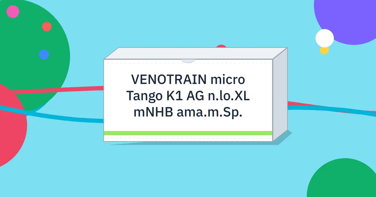 Symbolbild: Packung mit der Aufschrift VENOTRAIN micro Tango K1 AG n.lo.XL mNHB ama.m.Sp. (PZN 17759060) – Verfügbarkeit und Bezug in Apotheken in Frankfurt am Main