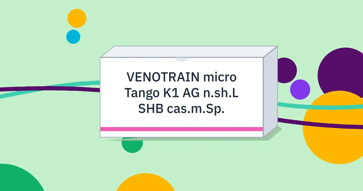 Symbolbild: Packung mit der Aufschrift VENOTRAIN micro Tango K1 AG n.sh.L SHB cas.m.Sp. (PZN 20764308) – Verfügbarkeit und Bezug in Apotheken in Frankfurt am Main