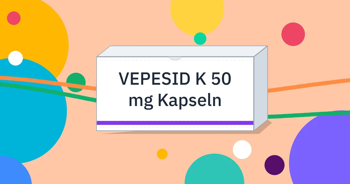 Symbolbild: Packung mit der Aufschrift VEPESID K 50 mg Kapseln (PZN 01837266) – Verfügbarkeit und Bezug in Apotheken in Frankfurt am Main