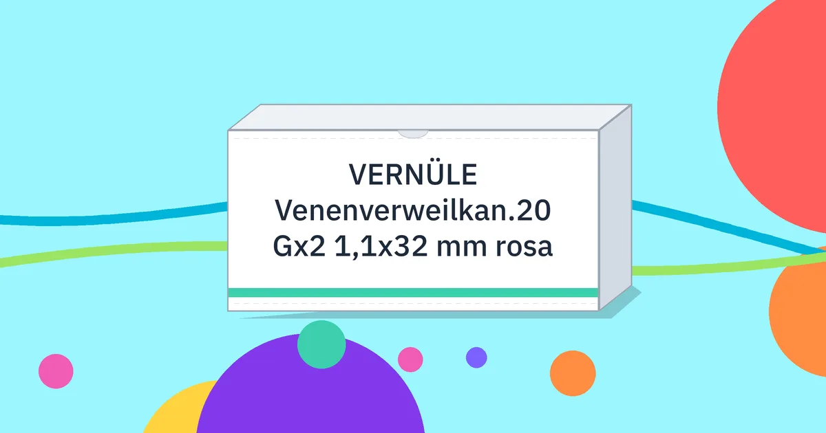 Symbolbild: Packung mit der Aufschrift VERNÜLE Venenverweilkan.20 Gx2 1,1x32 mm rosa (PZN 10540252) – Verfügbarkeit und Bezug in Apotheken in Frankfurt am Main