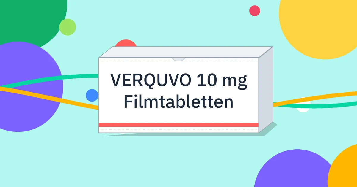 Symbolbild: Packung mit der Aufschrift VERQUVO 10 mg Filmtabletten (PZN 19152379) – Verfügbarkeit und Bezug in Apotheken in Frankfurt am Main