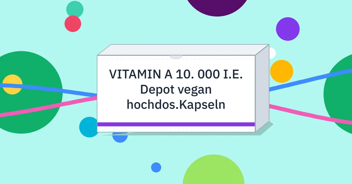Symbolbild: Packung mit der Aufschrift VITAMIN A 10. 000 I.E. Depot vegan hochdos.Kapseln (PZN 18237837) – Verfügbarkeit und Bezug in Apotheken in Frankfurt am Main