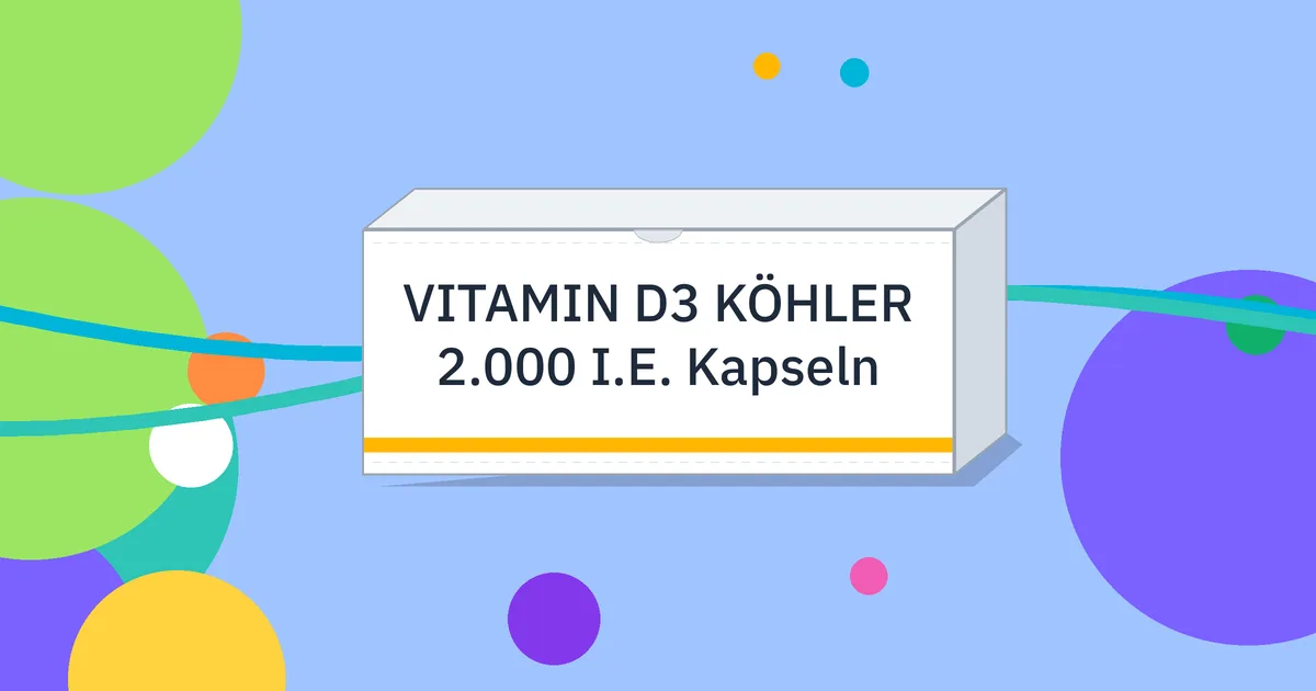Symbolbild: Packung mit der Aufschrift VITAMIN D3 KÖHLER 2.000 I.E. Kapseln (PZN 09942407) – Verfügbarkeit und Bezug in Apotheken in Frankfurt am Main