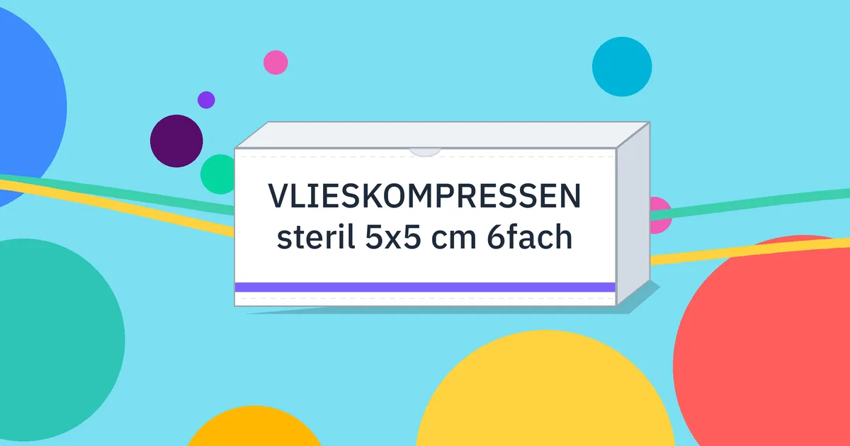 Symbolbild: Packung mit der Aufschrift VLIESKOMPRESSEN steril 5x5 cm 6fach (PZN 18020813) – Verfügbarkeit und Bezug in Apotheken in Frankfurt am Main