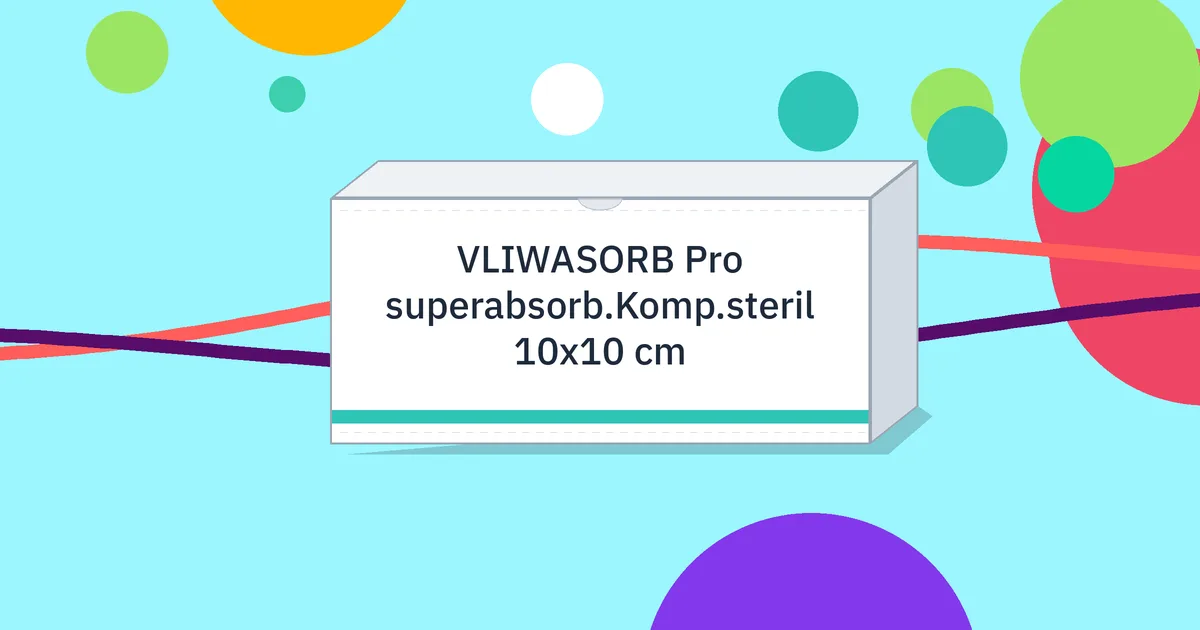 Symbolbild: Packung mit der Aufschrift VLIWASORB Pro superabsorb.Komp.steril 10x10 cm (PZN 15431711) – Verfügbarkeit und Bezug in Apotheken in Frankfurt am Main