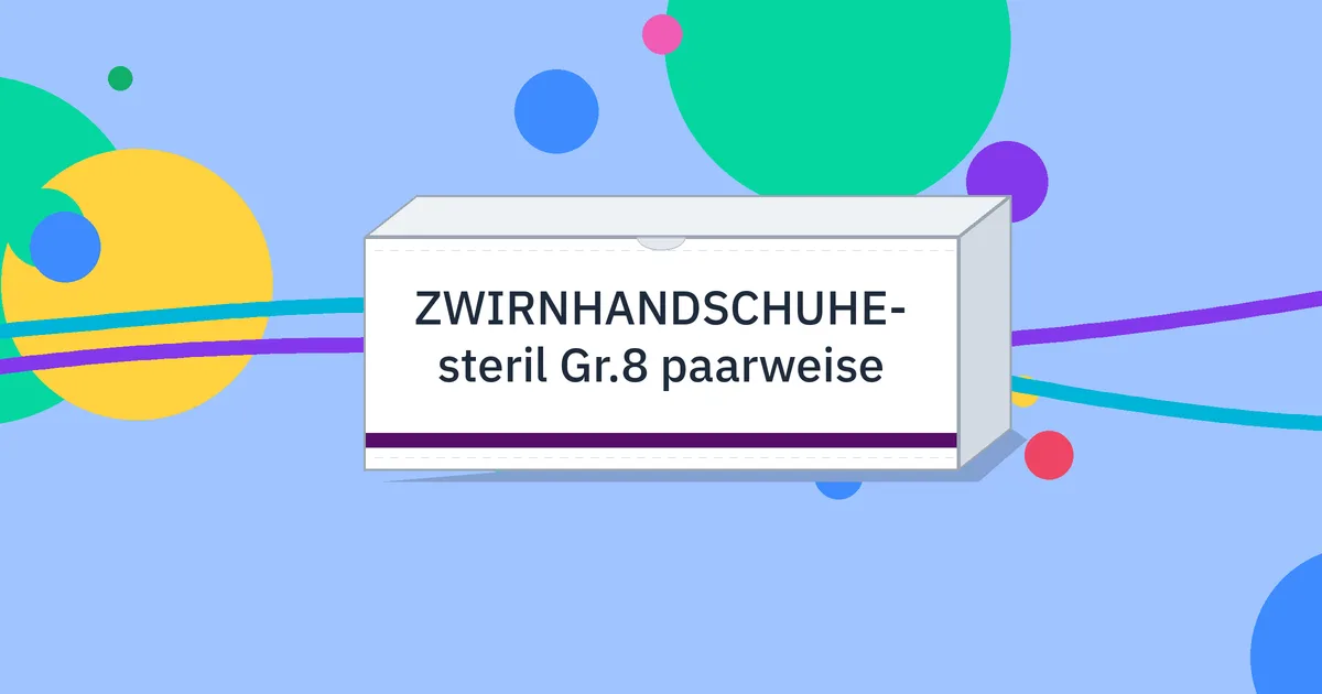 Symbolbild: Packung mit der Aufschrift ZWIRNHANDSCHUHE-steril Gr.8 paarweise (PZN 18397653) – Verfügbarkeit und Bezug in Apotheken in Frankfurt am Main