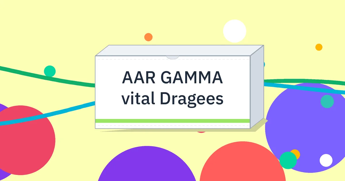 Symbolbild: Packung mit der Aufschrift AAR GAMMA vital Dragees (PZN 13331187) – Verfügbarkeit und Bezug in Apotheken in Frankfurt am Main