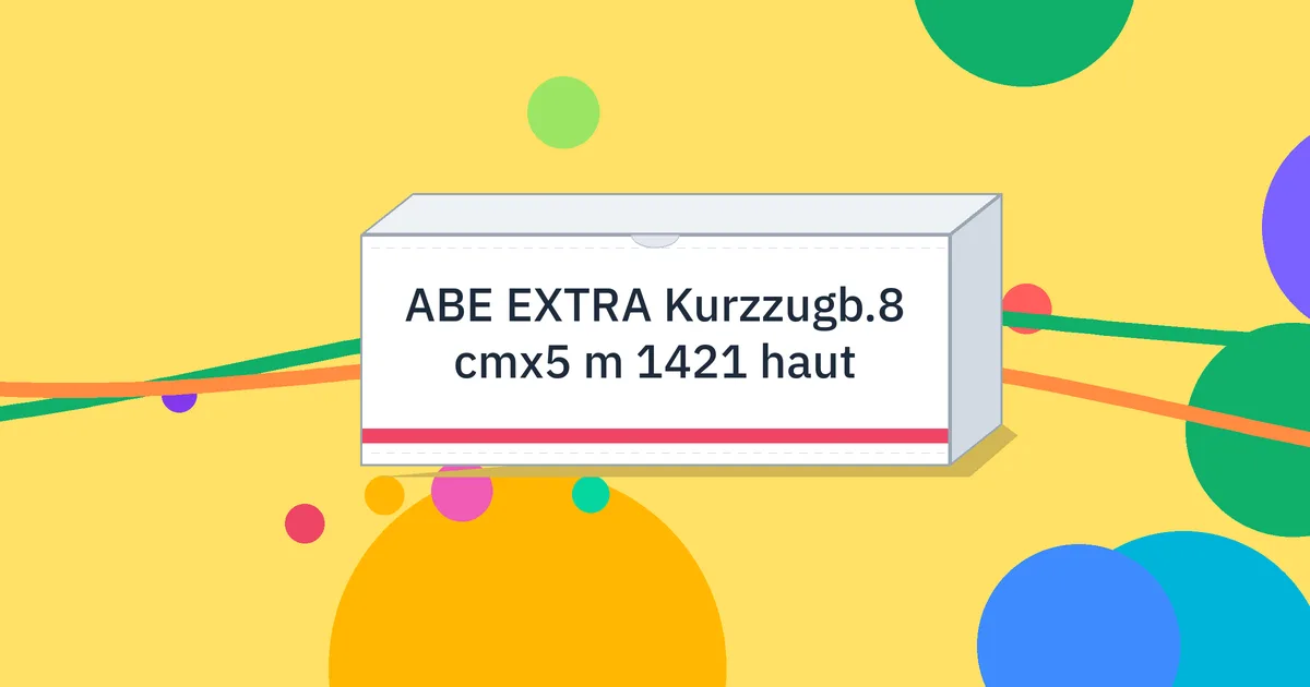 Symbolbild: Packung mit der Aufschrift ABE EXTRA Kurzzugb.8 cmx5 m 1421 haut (PZN 01364402) – Verfügbarkeit und Bezug in Apotheken in Frankfurt am Main