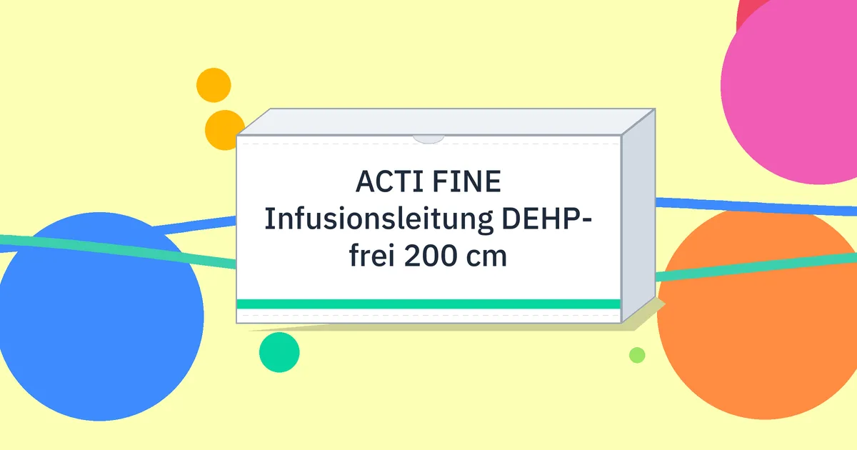 Symbolbild: Packung mit der Aufschrift ACTI FINE Infusionsleitung DEHP-frei 200 cm (PZN 10526312) – Verfügbarkeit und Bezug in Apotheken in Frankfurt am Main