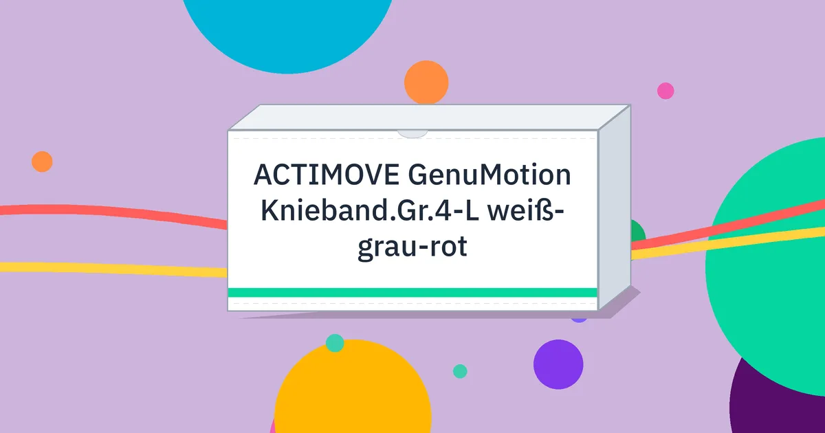Symbolbild: Packung mit der Aufschrift ACTIMOVE GenuMotion Knieband.Gr.4-L weiß-grau-rot (PZN 17947850) – Verfügbarkeit und Bezug in Apotheken in Frankfurt am Main