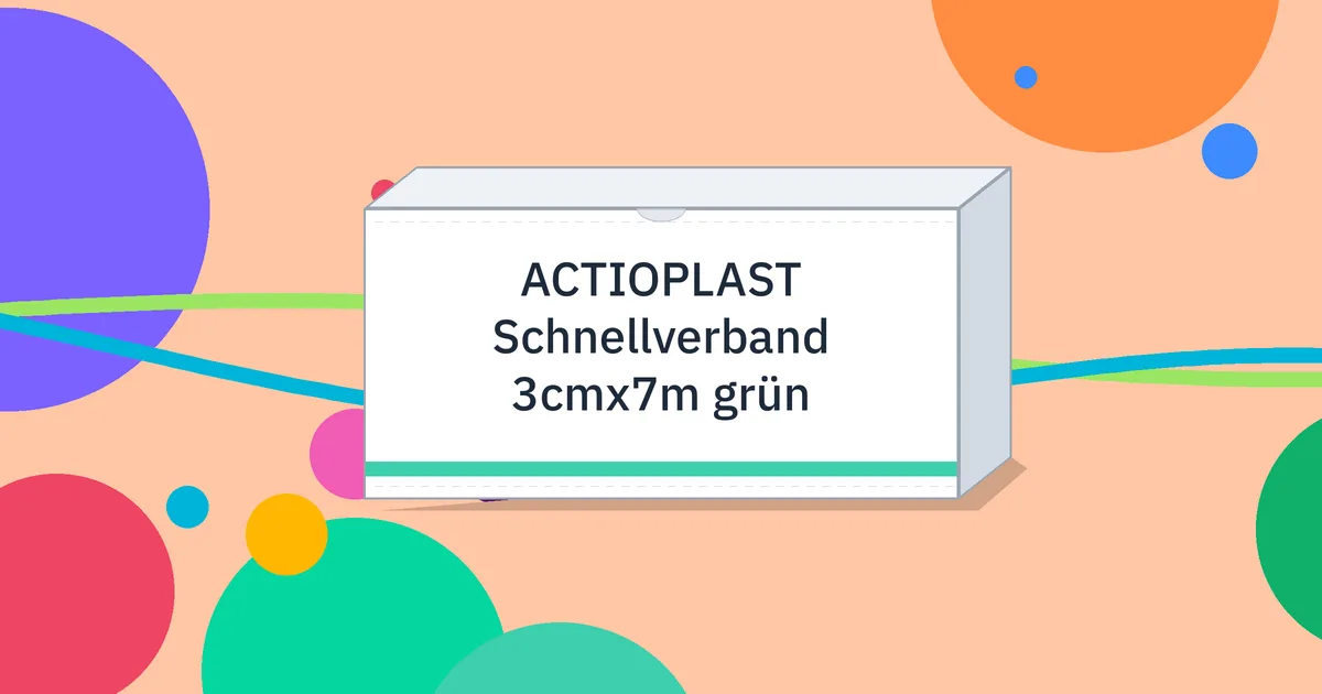 Symbolbild: Packung mit der Aufschrift ACTIOPLAST Schnellverband 3cmx7m grün (PZN 03301104) – Verfügbarkeit und Bezug in Apotheken in Frankfurt am Main