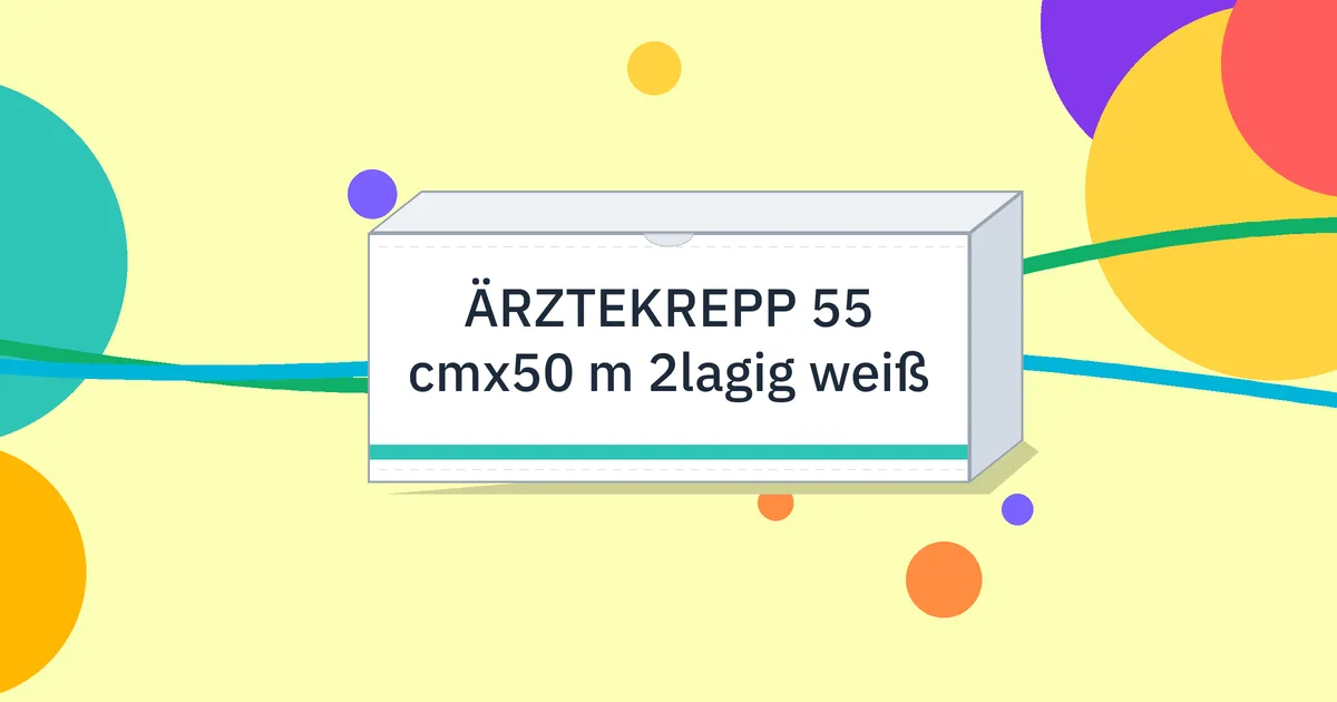 Symbolbild: Packung mit der Aufschrift ÄRZTEKREPP 55 cmx50 m 2lagig weiß (PZN 01313706) – Verfügbarkeit und Bezug in Apotheken in Frankfurt am Main