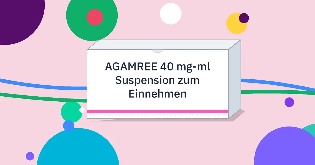 Symbolbild: Packung mit der Aufschrift AGAMREE 40 mg-ml Suspension zum Einnehmen (PZN 18829360) – Verfügbarkeit und Bezug in Apotheken in Frankfurt am Main