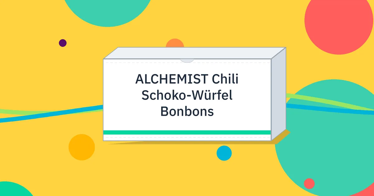 Symbolbild: Packung mit der Aufschrift ALCHEMIST Chili Schoko-Würfel Bonbons (PZN 17153216) – Verfügbarkeit und Bezug in Apotheken in Frankfurt am Main