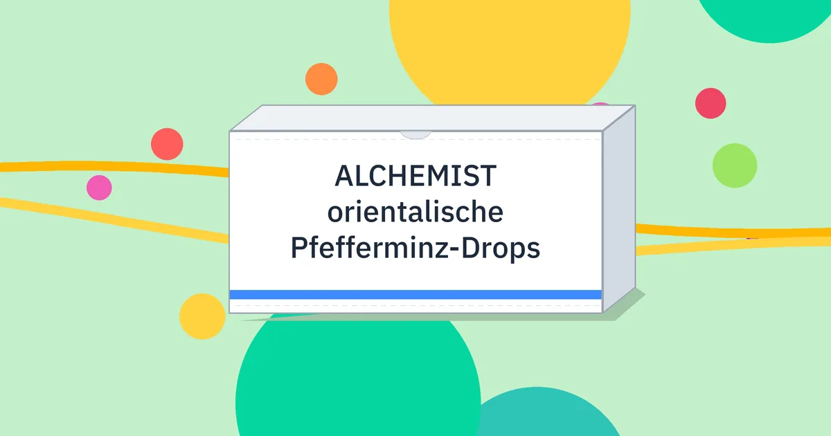 Symbolbild: Packung mit der Aufschrift ALCHEMIST orientalische Pfefferminz-Drops (PZN 17153067) – Verfügbarkeit und Bezug in Apotheken in Frankfurt am Main