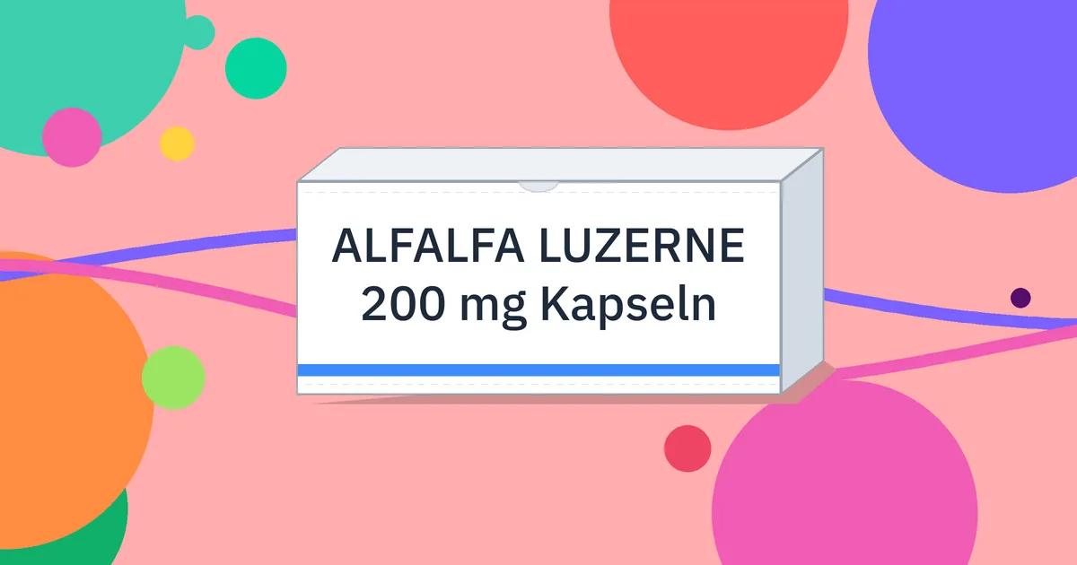 Symbolbild: Packung mit der Aufschrift ALFALFA LUZERNE 200 mg Kapseln (PZN 18216048) – Verfügbarkeit und Bezug in Apotheken in Frankfurt am Main