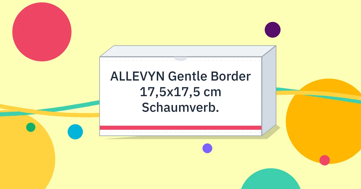 Symbolbild: Packung mit der Aufschrift ALLEVYN Gentle Border 17,5x17,5 cm Schaumverb. (PZN 10102322) – Verfügbarkeit und Bezug in Apotheken in Frankfurt am Main