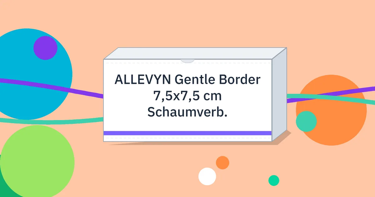 Symbolbild: Packung mit der Aufschrift ALLEVYN Gentle Border 7,5x7,5 cm Schaumverb. (PZN 15403235) – Verfügbarkeit und Bezug in Apotheken in Frankfurt am Main