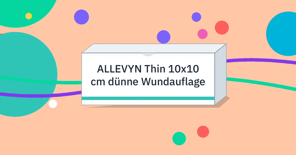Symbolbild: Packung mit der Aufschrift ALLEVYN Thin 10x10 cm dünne Wundauflage (PZN 18799481) – Verfügbarkeit und Bezug in Apotheken in Frankfurt am Main
