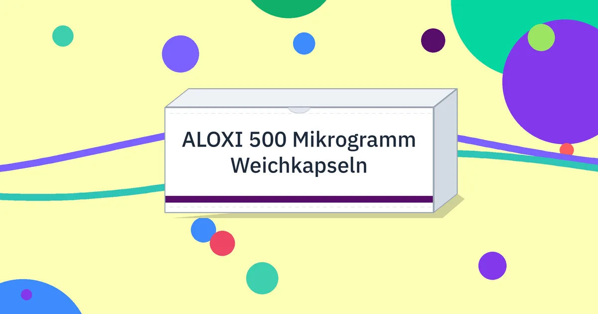 Symbolbild: Packung mit der Aufschrift ALOXI 500 Mikrogramm Weichkapseln (PZN 11653426) – Verfügbarkeit und Bezug in Apotheken in Frankfurt am Main