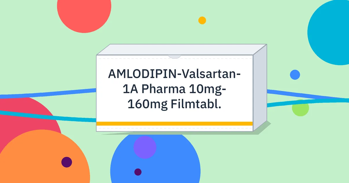 Symbolbild: Packung mit der Aufschrift AMLODIPIN-Valsartan-1A Pharma 10mg-160mg Filmtabl. (PZN 12488975) – Verfügbarkeit und Bezug in Apotheken in Frankfurt am Main