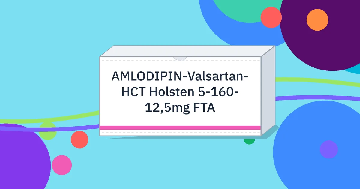Symbolbild: Packung mit der Aufschrift AMLODIPIN-Valsartan-HCT Holsten 5-160-12,5mg FTA (PZN 17887875) – Verfügbarkeit und Bezug in Apotheken in Frankfurt am Main