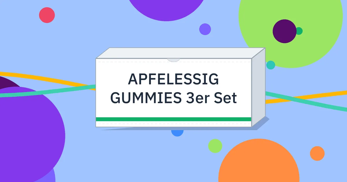 Symbolbild: Packung mit der Aufschrift APFELESSIG GUMMIES 3er Set (PZN 20098225) – Verfügbarkeit und Bezug in Apotheken in Frankfurt am Main