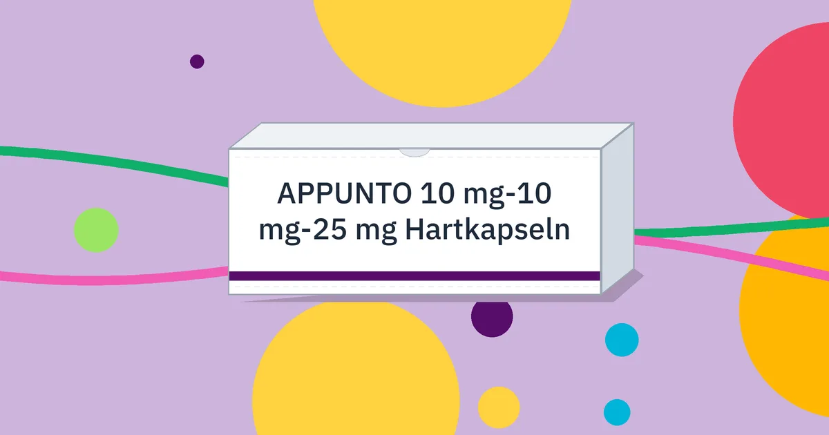 Symbolbild: Packung mit der Aufschrift APPUNTO 10 mg-10 mg-25 mg Hartkapseln (PZN 14365455) – Verfügbarkeit und Bezug in Apotheken in Frankfurt am Main
