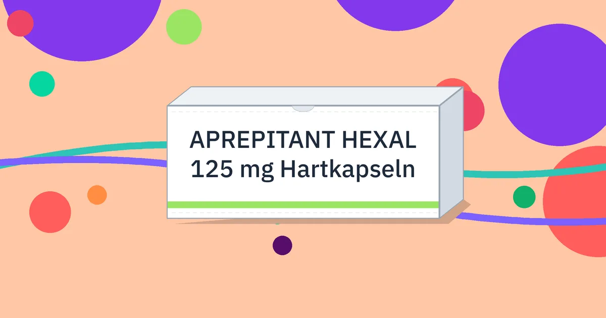 Symbolbild: Packung mit der Aufschrift APREPITANT HEXAL 125 mg Hartkapseln (PZN 15405820) – Verfügbarkeit und Bezug in Apotheken in Frankfurt am Main