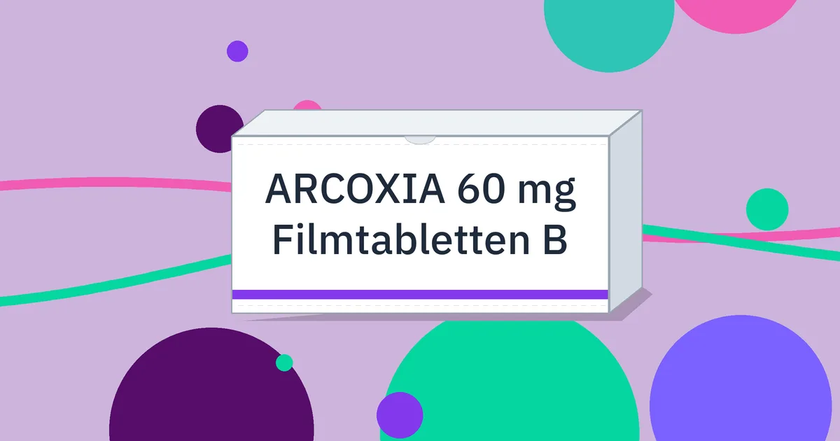 Symbolbild: Packung mit der Aufschrift ARCOXIA 60 mg Filmtabletten B (PZN 06585711) – Verfügbarkeit und Bezug in Apotheken in Frankfurt am Main