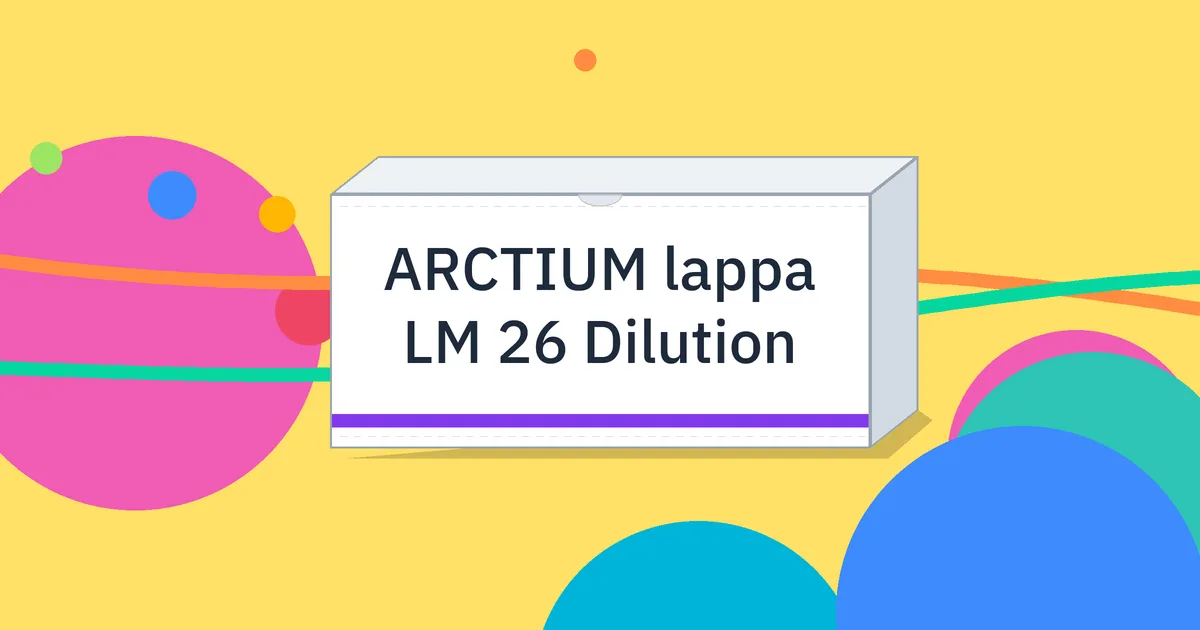 Symbolbild: Packung mit der Aufschrift ARCTIUM lappa LM 26 Dilution (PZN 13387897) – Verfügbarkeit und Bezug in Apotheken in Frankfurt am Main