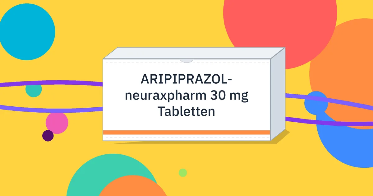 Symbolbild: Packung mit der Aufschrift ARIPIPRAZOL-neuraxpharm 30 mg Tabletten (PZN 10736386) – Verfügbarkeit und Bezug in Apotheken in Frankfurt am Main