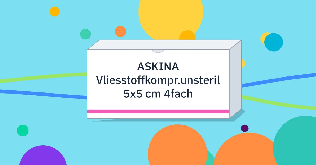 Symbolbild: Packung mit der Aufschrift ASKINA Vliesstoffkompr.unsteril 5x5 cm 4fach (PZN 10041075) – Verfügbarkeit und Bezug in Apotheken in Frankfurt am Main