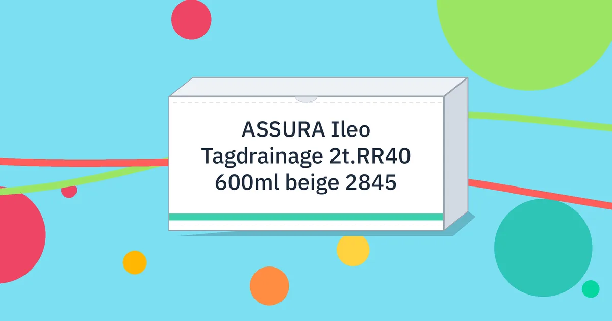 Symbolbild: Packung mit der Aufschrift ASSURA Ileo Tagdrainage 2t.RR40 600ml beige 2845 (PZN 00742285) – Verfügbarkeit und Bezug in Apotheken in Frankfurt am Main