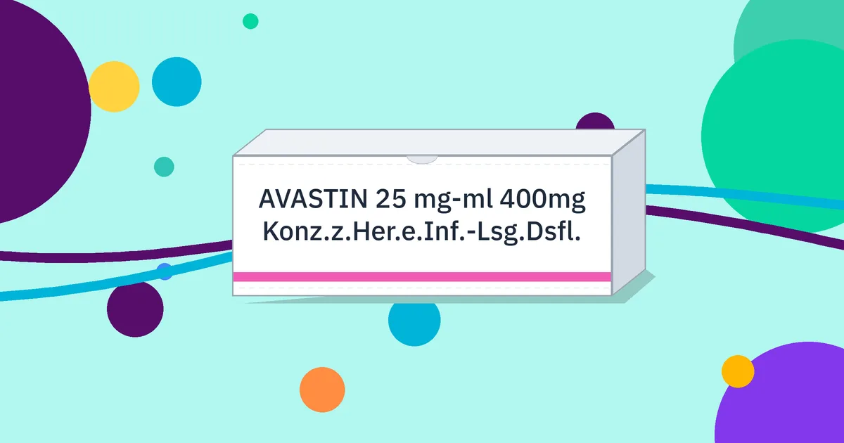 Symbolbild: Packung mit der Aufschrift AVASTIN 25 mg-ml 400mg Konz.z.Her.e.Inf.-Lsg.Dsfl. (PZN 12651903) – Verfügbarkeit und Bezug in Apotheken in Frankfurt am Main