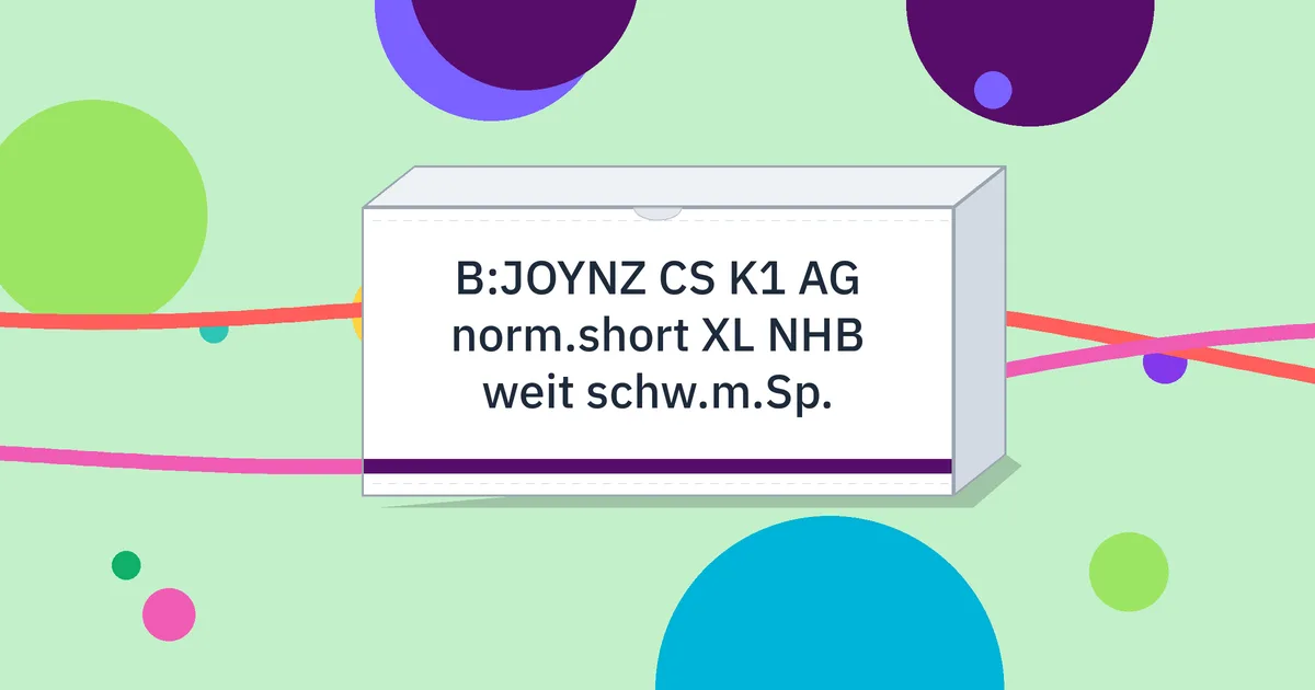 Symbolbild: Packung mit der Aufschrift B:JOYNZ CS K1 AG norm.short XL NHB weit schw.m.Sp. (PZN 20535654) – Verfügbarkeit und Bezug in Apotheken in Frankfurt am Main