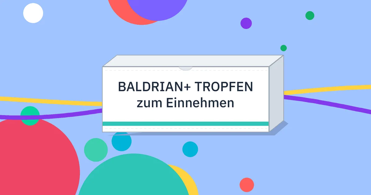 Symbolbild: Packung mit der Aufschrift BALDRIAN+ TROPFEN zum Einnehmen (PZN 17427263) – Verfügbarkeit und Bezug in Apotheken in Frankfurt am Main