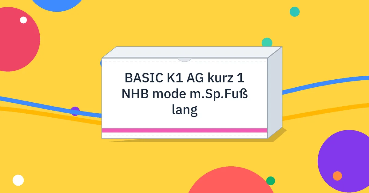 Symbolbild: Packung mit der Aufschrift BASIC K1 AG kurz 1 NHB mode m.Sp.Fuß lang (PZN 20259817) – Verfügbarkeit und Bezug in Apotheken in Frankfurt am Main