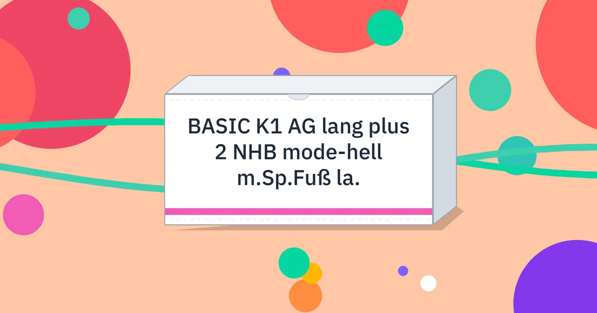 Symbolbild: Packung mit der Aufschrift BASIC K1 AG lang plus 2 NHB mode-hell m.Sp.Fuß la. (PZN 20260111) – Verfügbarkeit und Bezug in Apotheken in Frankfurt am Main