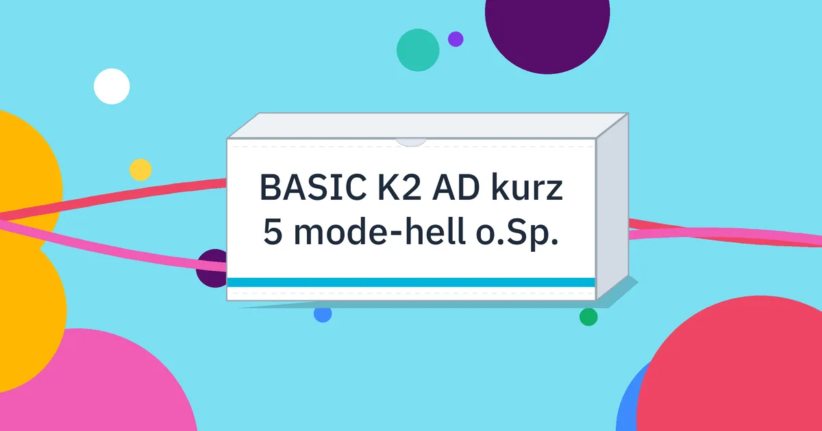 Symbolbild: Packung mit der Aufschrift BASIC K2 AD kurz 5 mode-hell o.Sp. (PZN 20265315) – Verfügbarkeit und Bezug in Apotheken in Frankfurt am Main