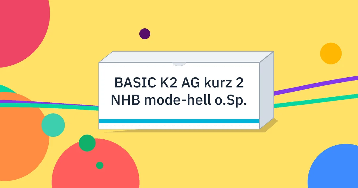 Symbolbild: Packung mit der Aufschrift BASIC K2 AG kurz 2 NHB mode-hell o.Sp. (PZN 20266674) – Verfügbarkeit und Bezug in Apotheken in Frankfurt am Main