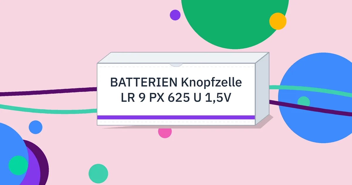 Symbolbild: Packung mit der Aufschrift BATTERIEN Knopfzelle LR 9 PX 625 U 1,5V (PZN 08449159) – Verfügbarkeit und Bezug in Apotheken in Frankfurt am Main
