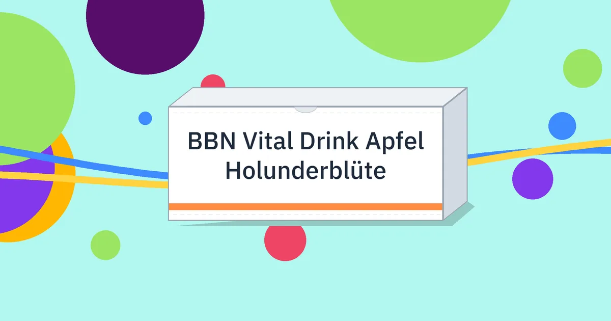 Symbolbild: Packung mit der Aufschrift BBN Vital Drink Apfel Holunderblüte (PZN 16760894) – Verfügbarkeit und Bezug in Apotheken in Frankfurt am Main