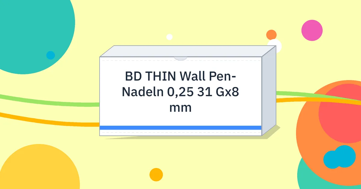Symbolbild: Packung mit der Aufschrift BD THIN Wall Pen-Nadeln 0,25 31 Gx8 mm (PZN 19698842) – Verfügbarkeit und Bezug in Apotheken in Frankfurt am Main