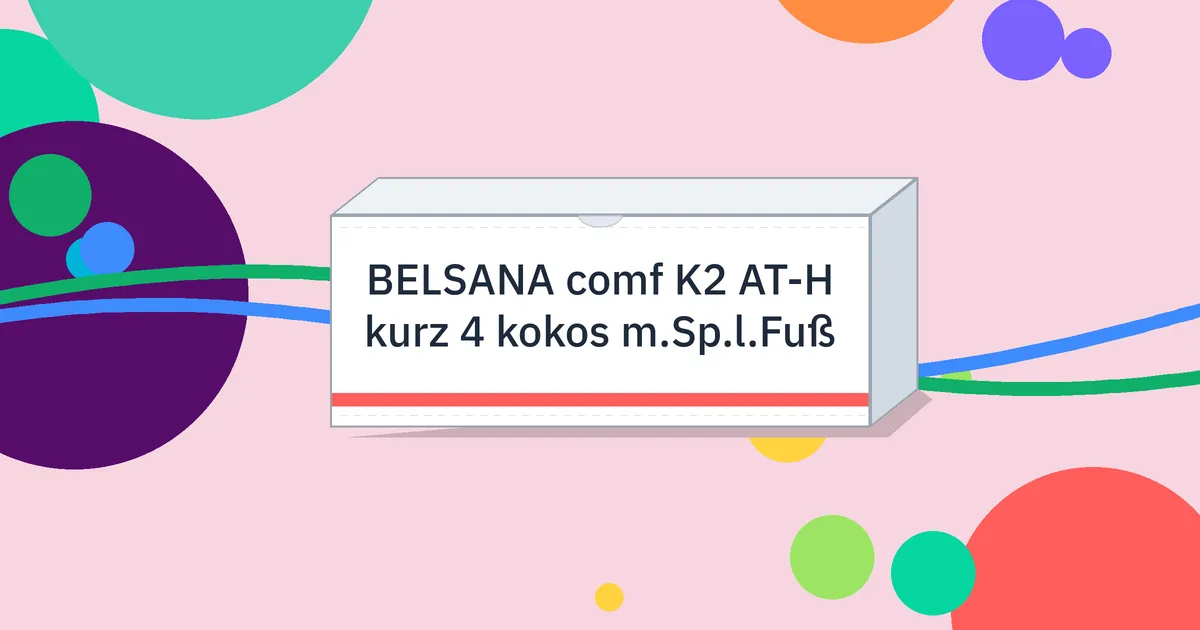 Symbolbild: Packung mit der Aufschrift BELSANA comf K2 AT-H kurz 4 kokos m.Sp.l.Fuß (PZN 12330257) – Verfügbarkeit und Bezug in Apotheken in Frankfurt am Main