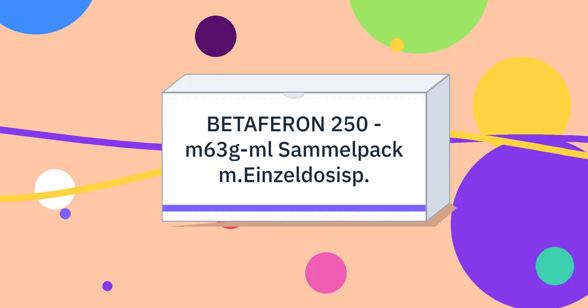 Symbolbild: Packung mit der Aufschrift BETAFERON 250 -m63g-ml Sammelpack m.Einzeldosisp. (PZN 05871113) – Verfügbarkeit und Bezug in Apotheken in Frankfurt am Main