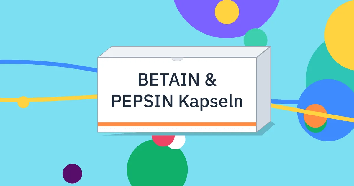 Symbolbild: Packung mit der Aufschrift BETAIN & PEPSIN Kapseln (PZN 20371595) – Verfügbarkeit und Bezug in Apotheken in Frankfurt am Main